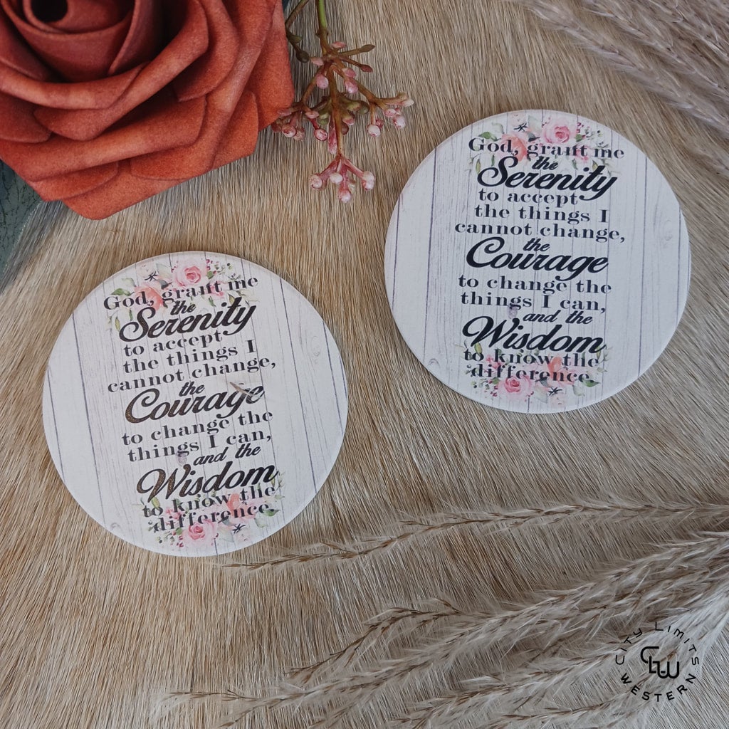 Serenity Prayer Ceramic Car Coaster City Limits Western